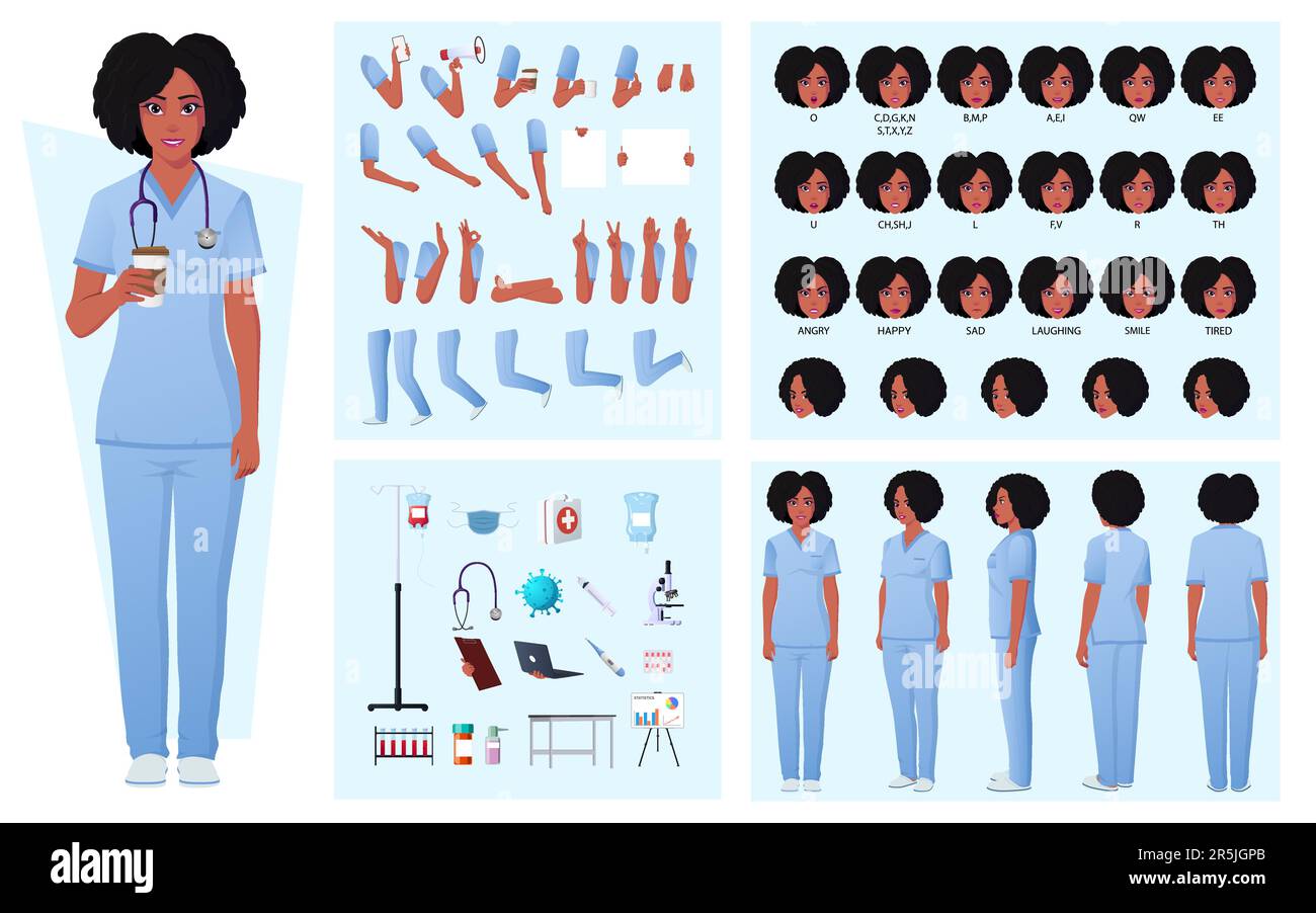 Nurse, Doctor Character Constructor with African American Woman, Face ...