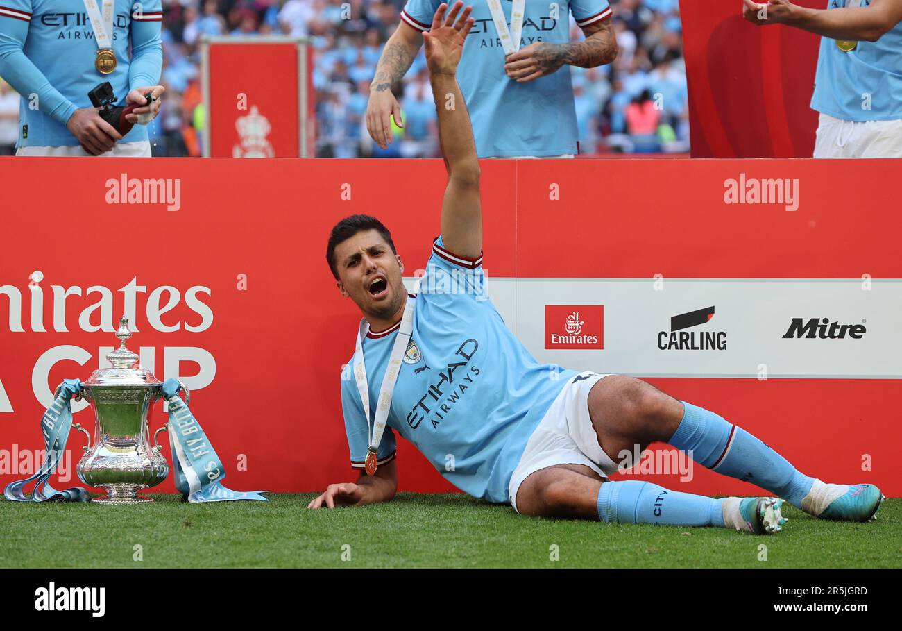 Manchester City's Rodrigo with FA Cup Trophy after The Emirates FA Cup ...