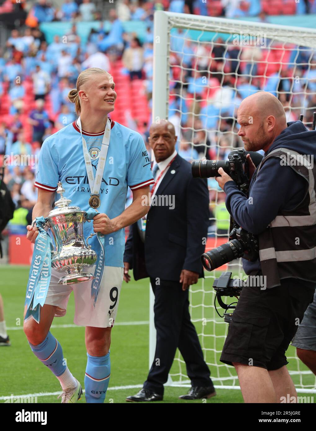 Manchester City's Erling Haaland with FA Cup Trophy during The Emirates ...