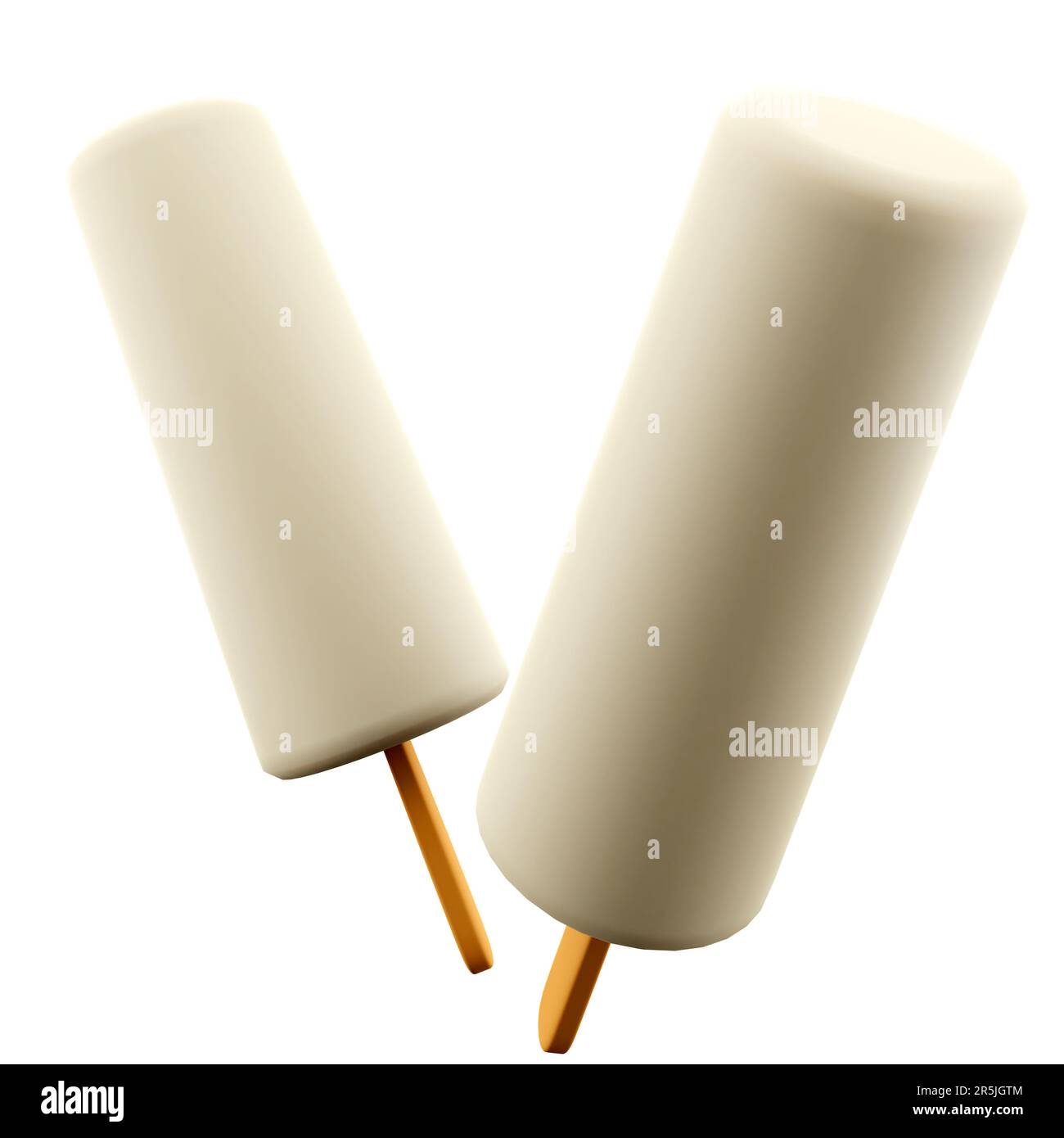 3d rendering two vanilla popsicles icon. 3d render two white ice creams ...