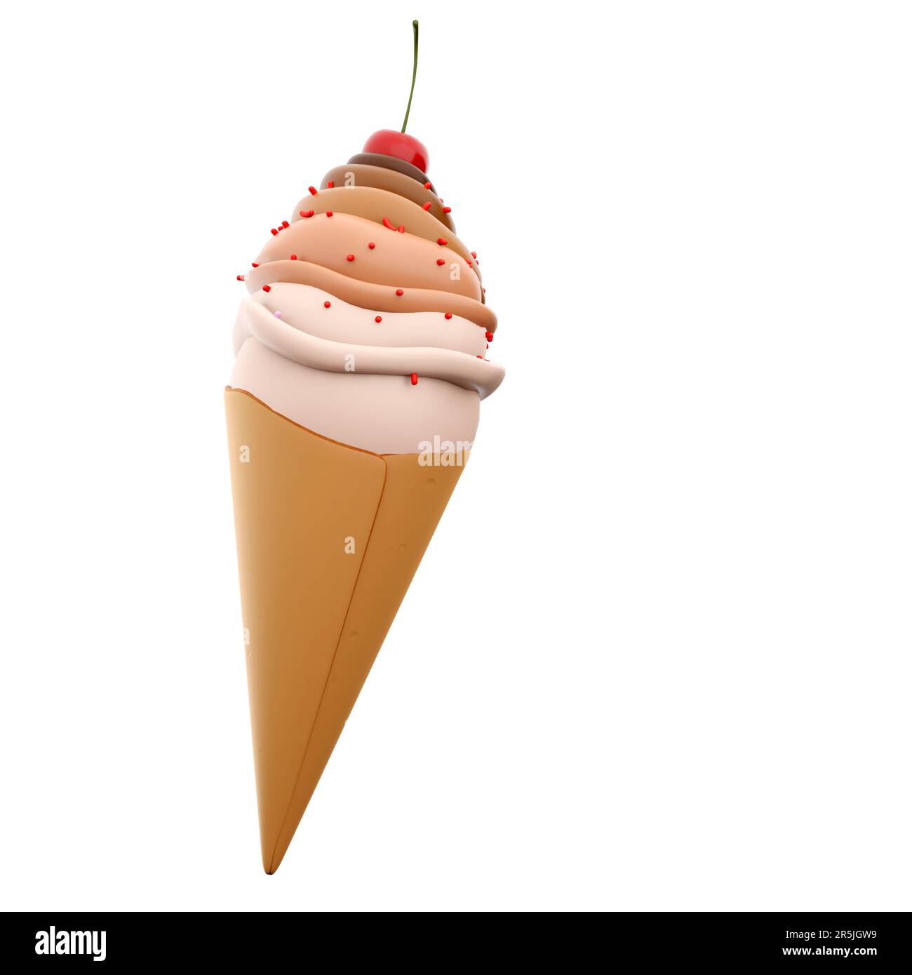 3d rendering cream ice cream with cherry icon. 3d render vanilla ...