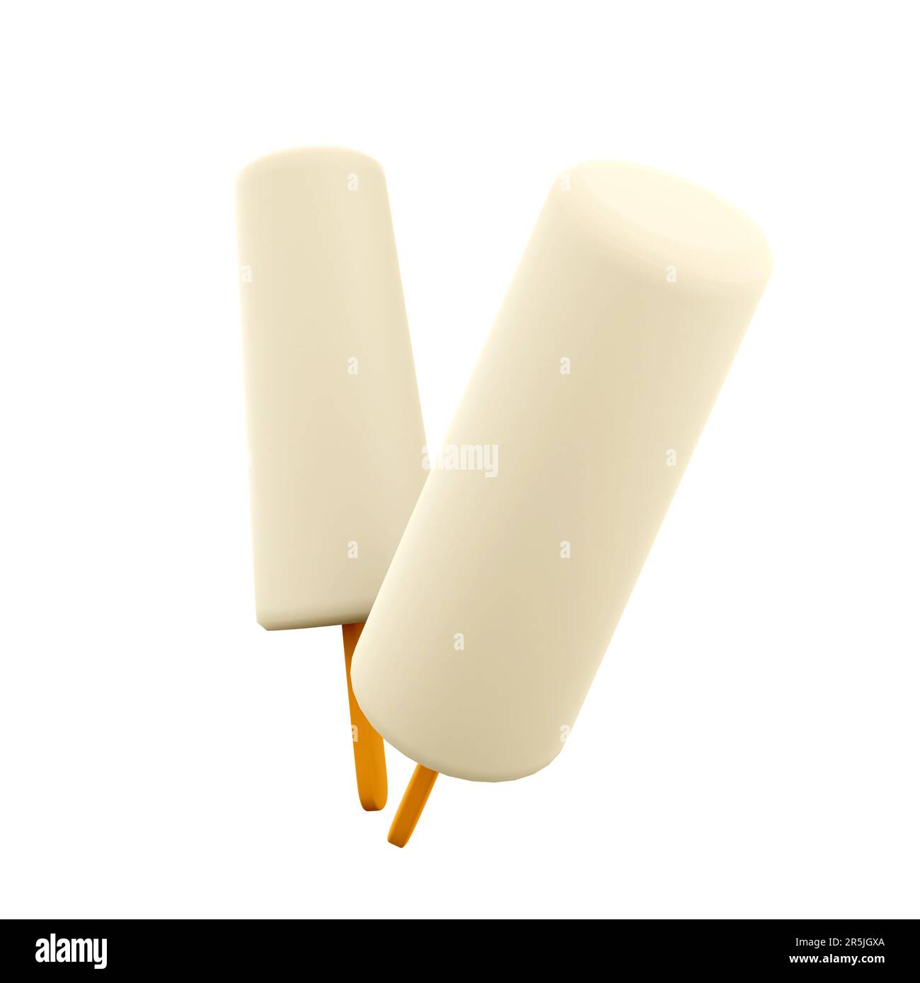 3d rendering two vanilla popsicles icon. 3d render two white ice creams ...
