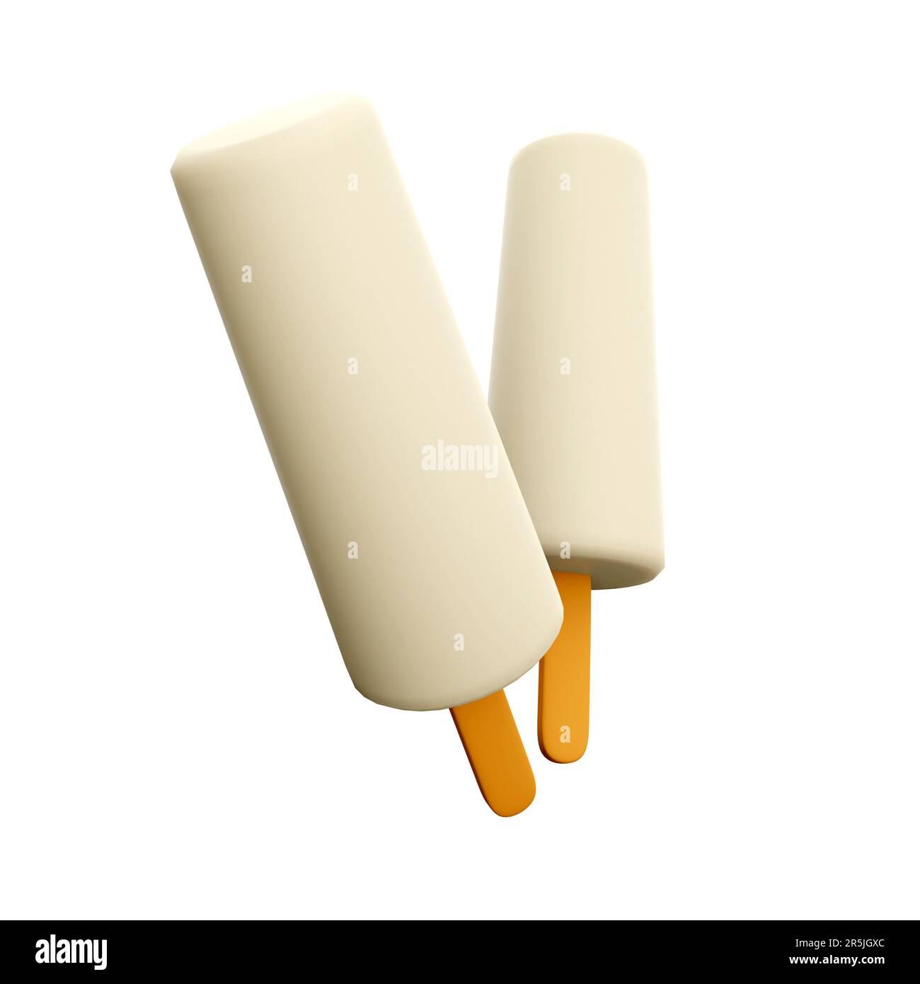 3d rendering two vanilla popsicles icon. 3d render two white ice creams ...