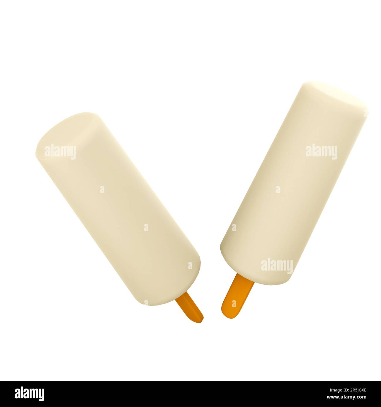 3d rendering two vanilla popsicles icon. 3d render two white ice creams ...