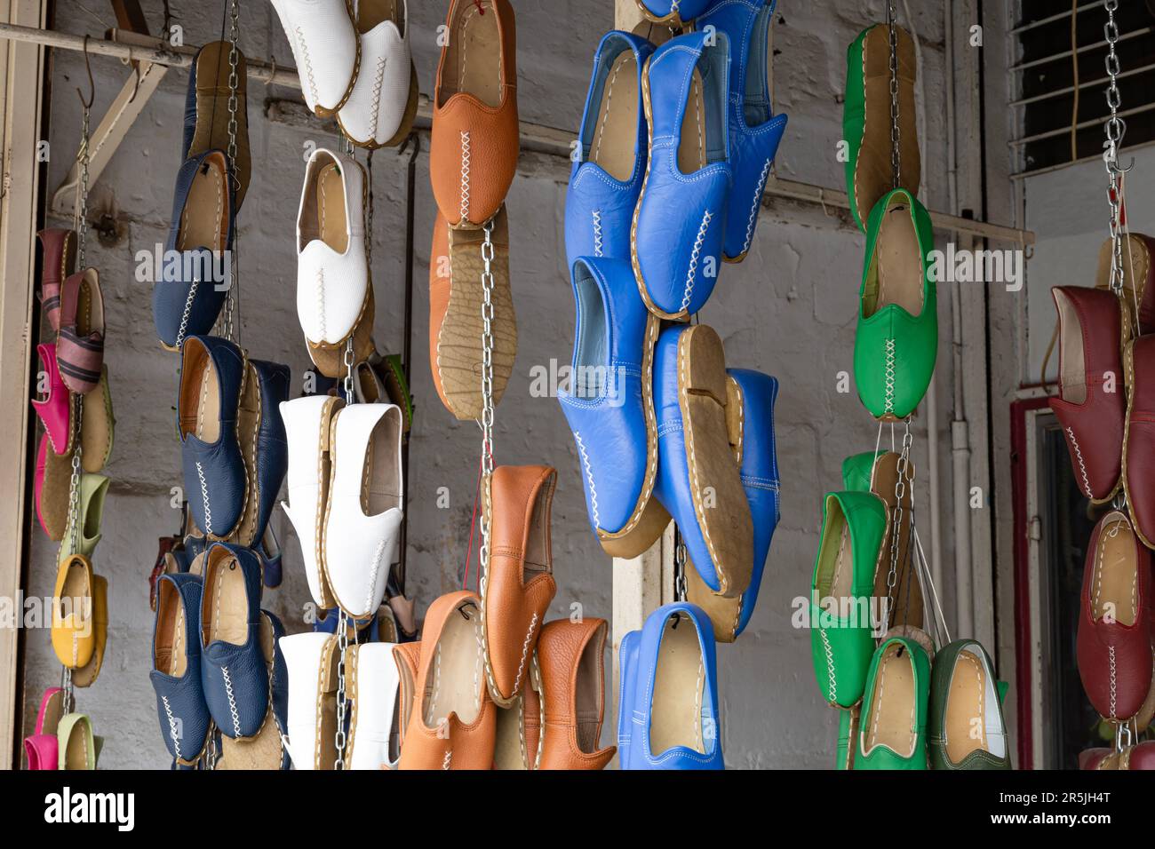 Traditional Turkish leather shoes as know yemeni in the Gaziantep ...