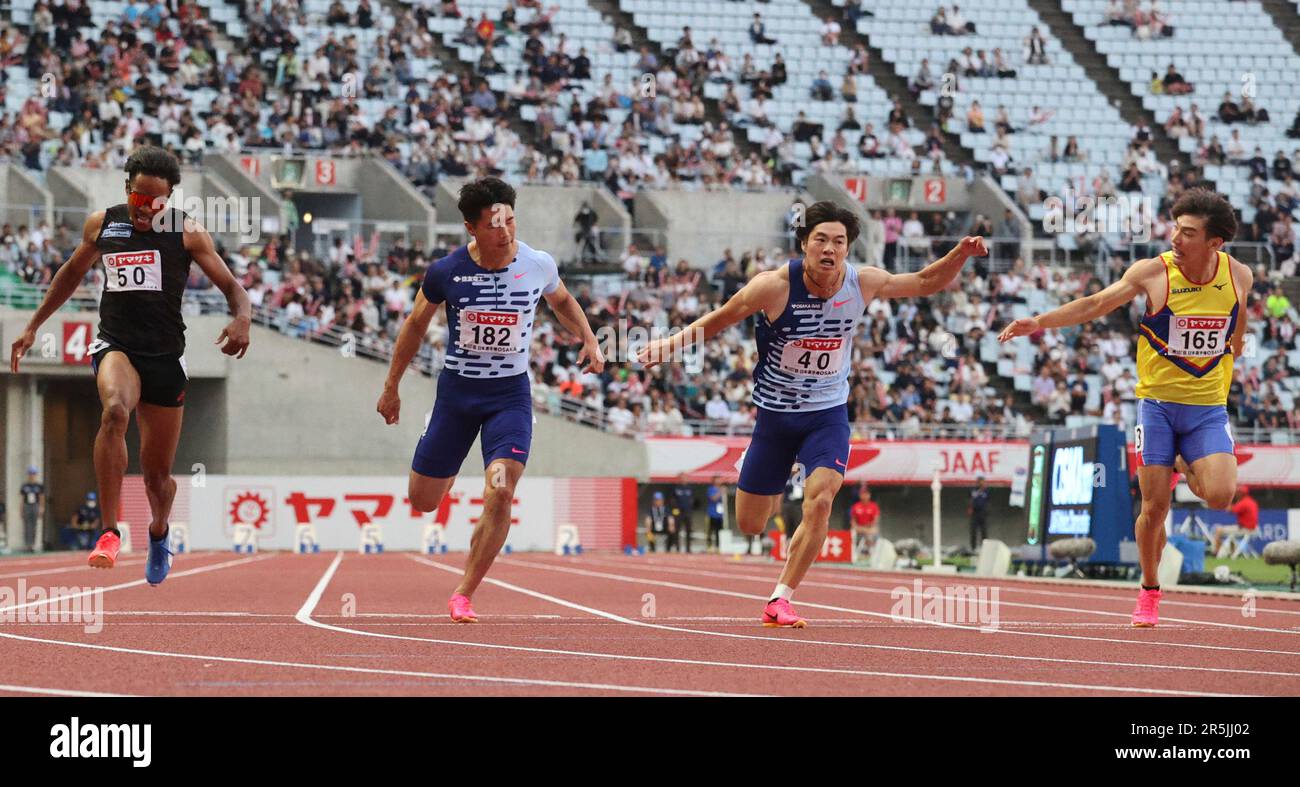 Ryuichiro Sakai of Japan (40) competes during men's 100m of Japan ...