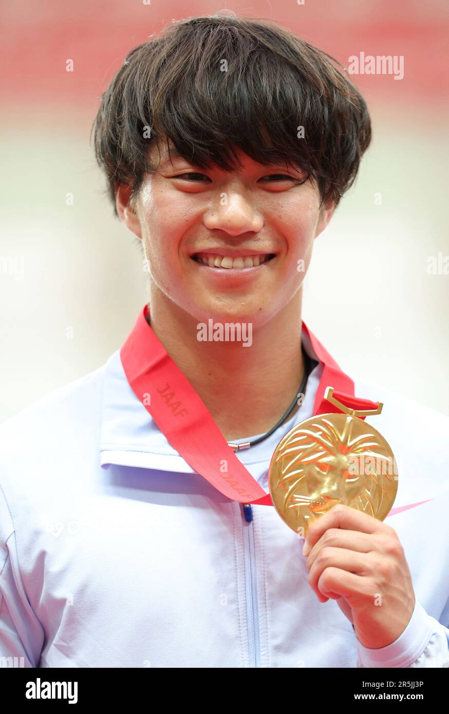 Ryuichiro Sakai of Japan celebrates during an award ceremony of men's ...