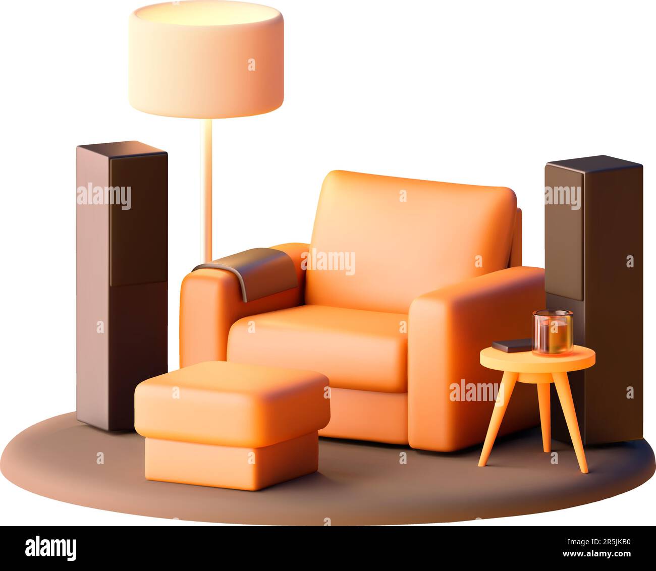 Vector leather armchair with side table and ottoman. Modern furniture ...