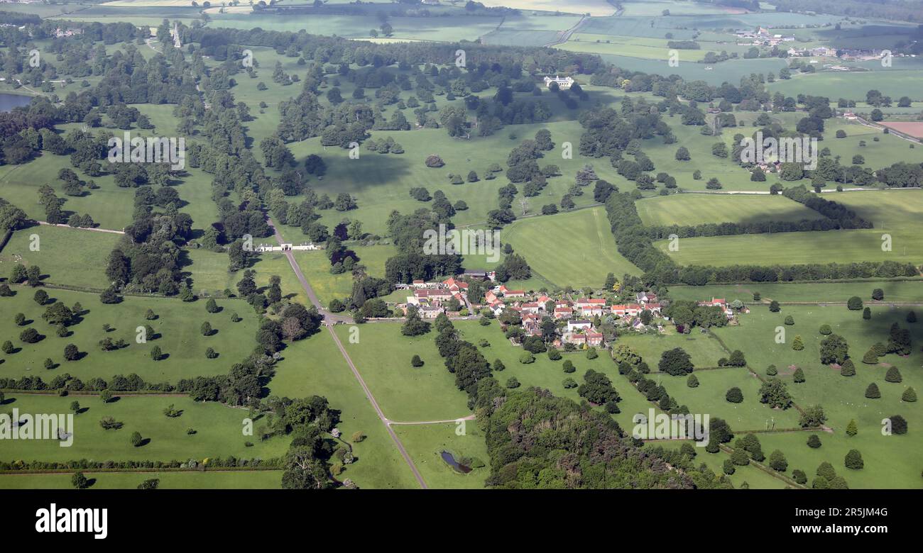 Aerial view taken from over 1500' of Fountains Abbey, near Ripon, one ...