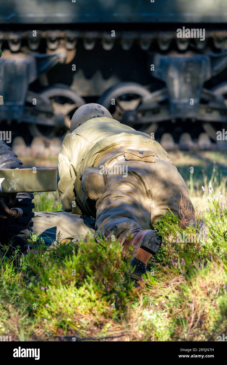Historical reconstruction. An American infantry soldier from the World ...