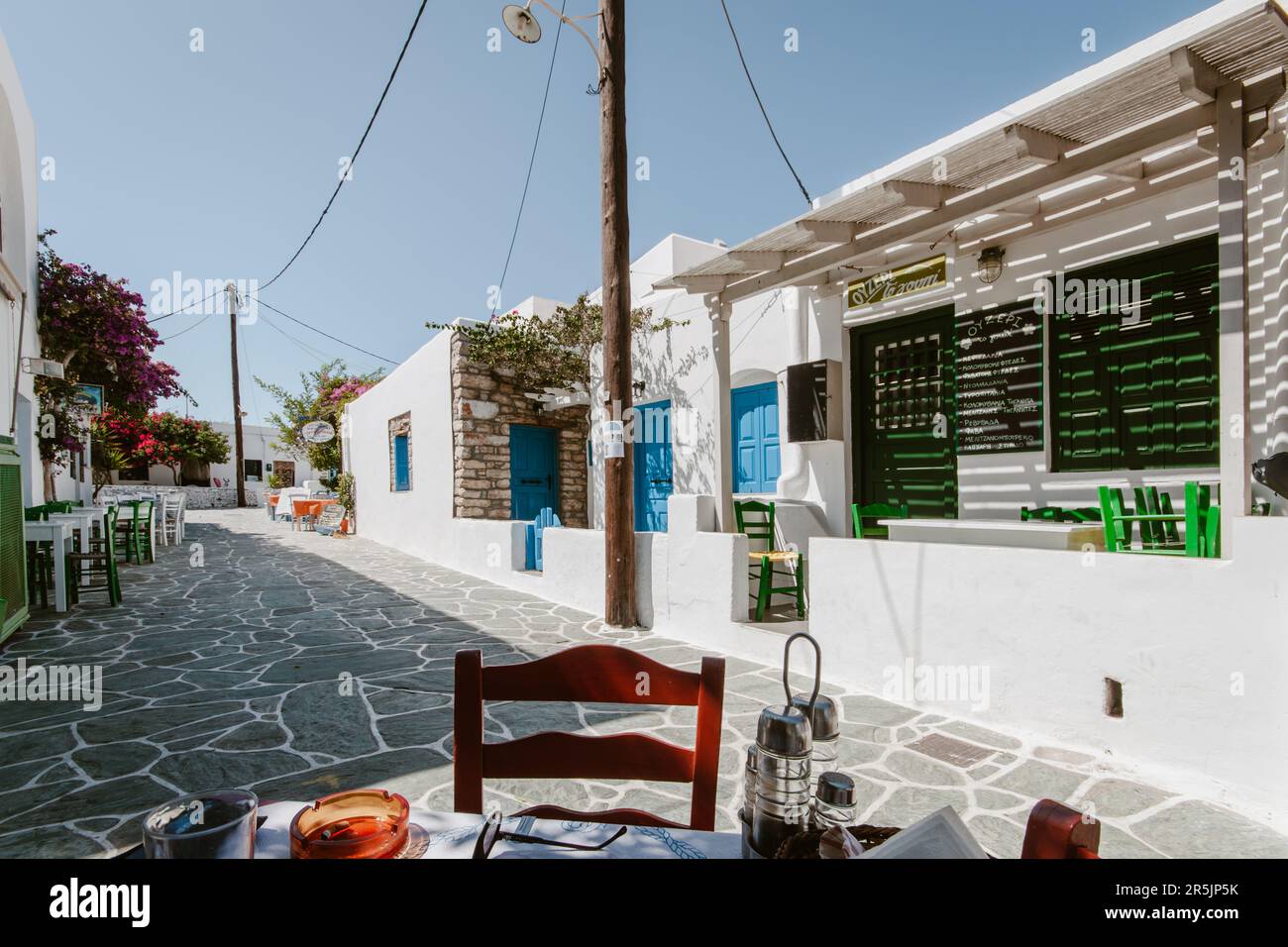 Traditional Greek Taverna with Outdoor Seating on Folegandros Stock ...