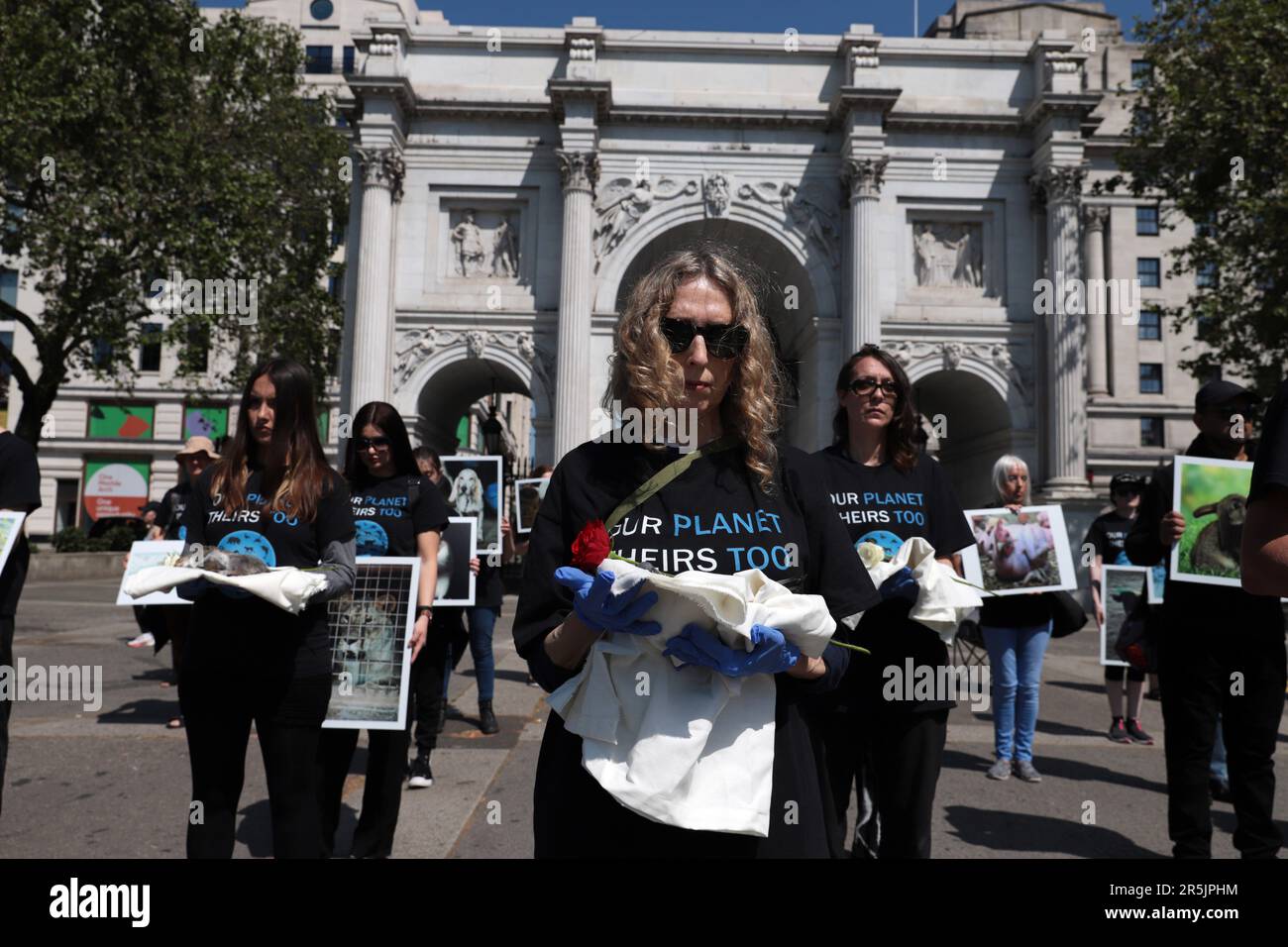 London, Britain. 4th June 2023. Animal rights activists gather next to ...