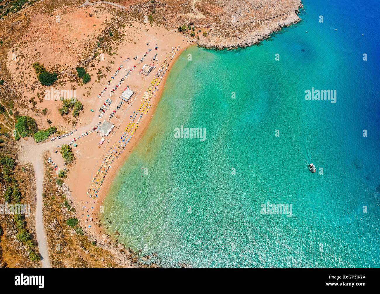 Aerial sea view of Agia Agathi beach, Rhodes island, Greece, Europe ...