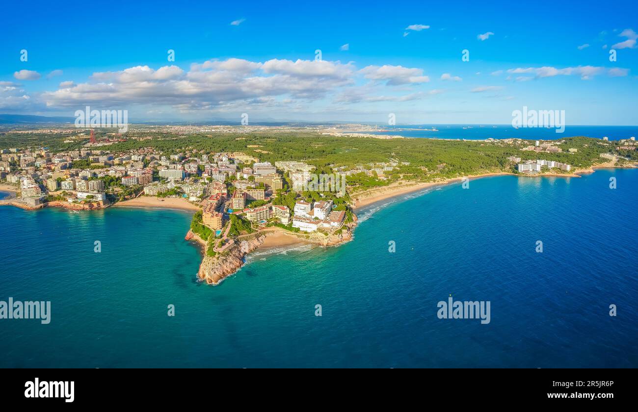 Landscape of Salou, Spain, Europe. Tourist beach city on Costa Dorada ...