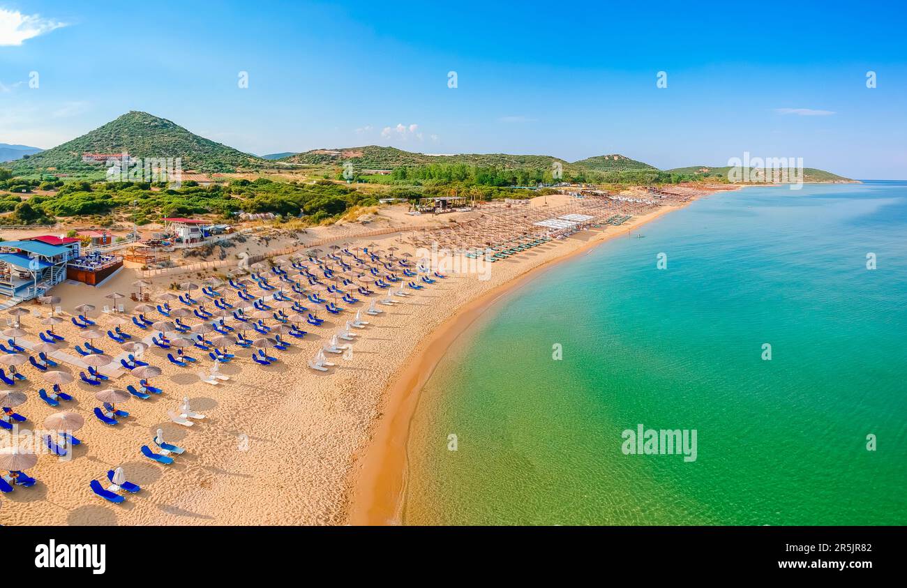Aerial view of Ammolofoi sand beach near Kavala, Greece, Europe Stock ...
