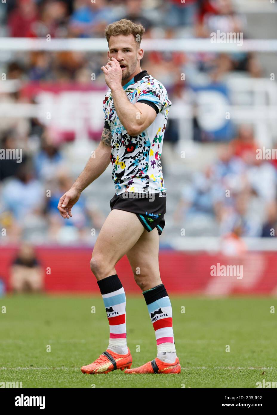 Leigh Leopards’ Ben Reynolds laves the field of play after being shown ...