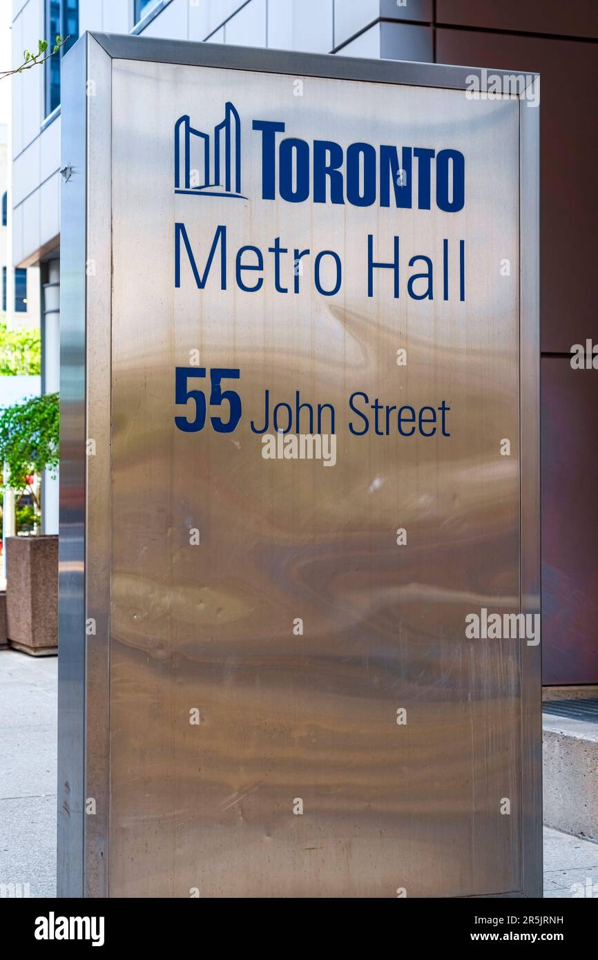 Toronto, Canada-May 13, 2023: Sign of Toronto Metro Hall in 55 John ...
