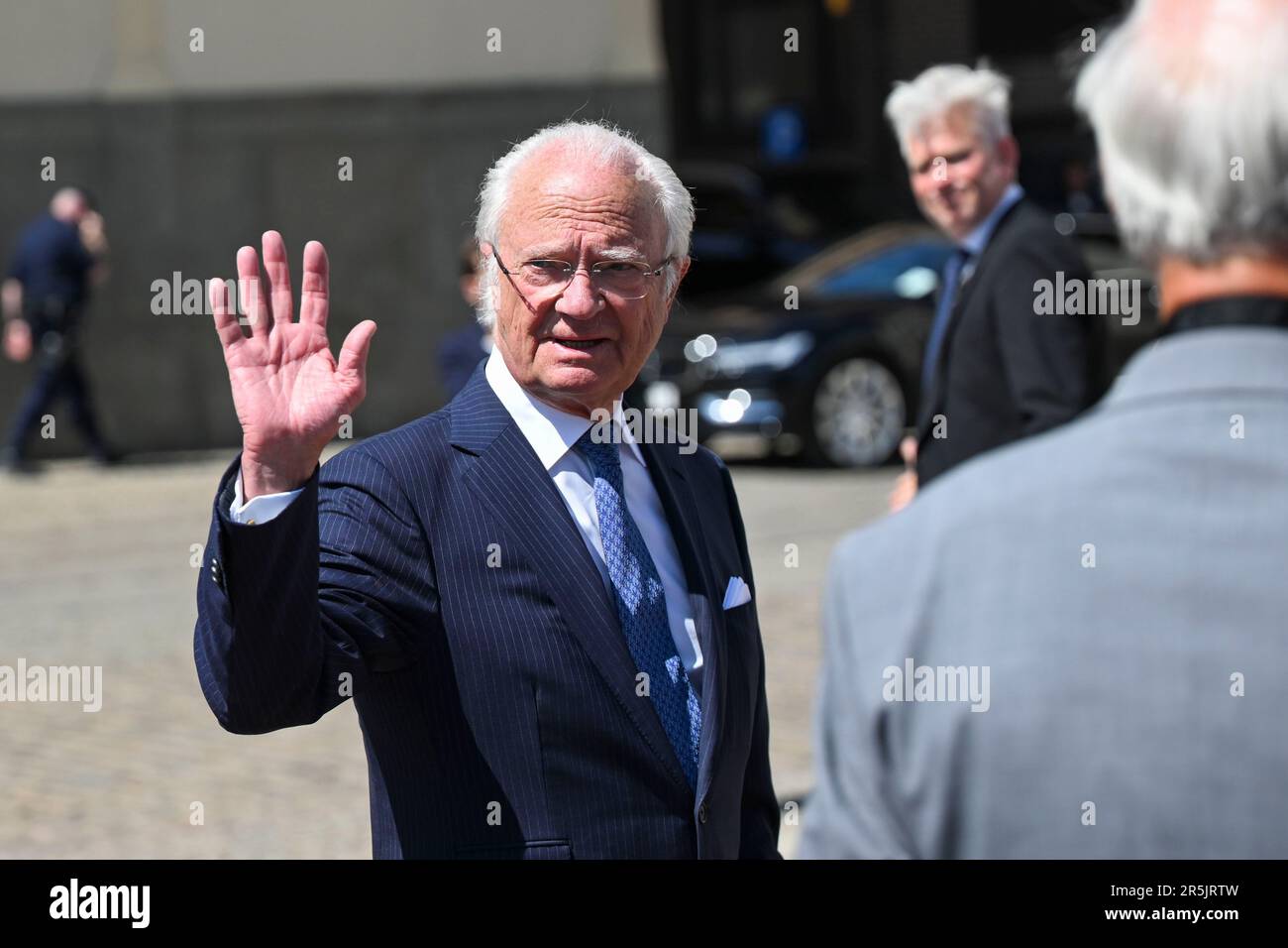 King Carl Gustaf and Queen Silvia at Gustaf Adolfs Torg during their ...