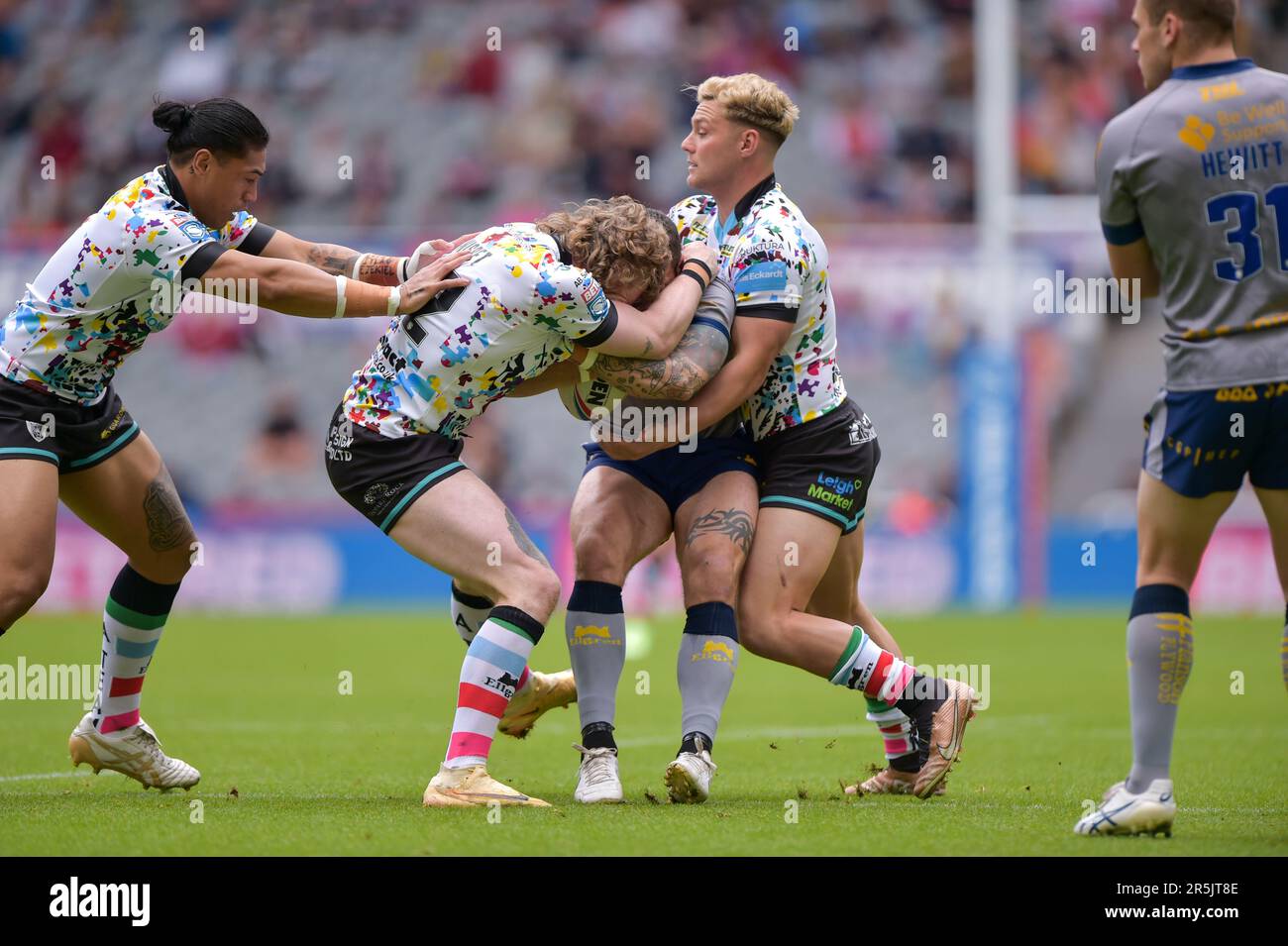 in action during the Magic Weekend match Wakefield Trinity vs Leigh Leopards at St. James's Park ...