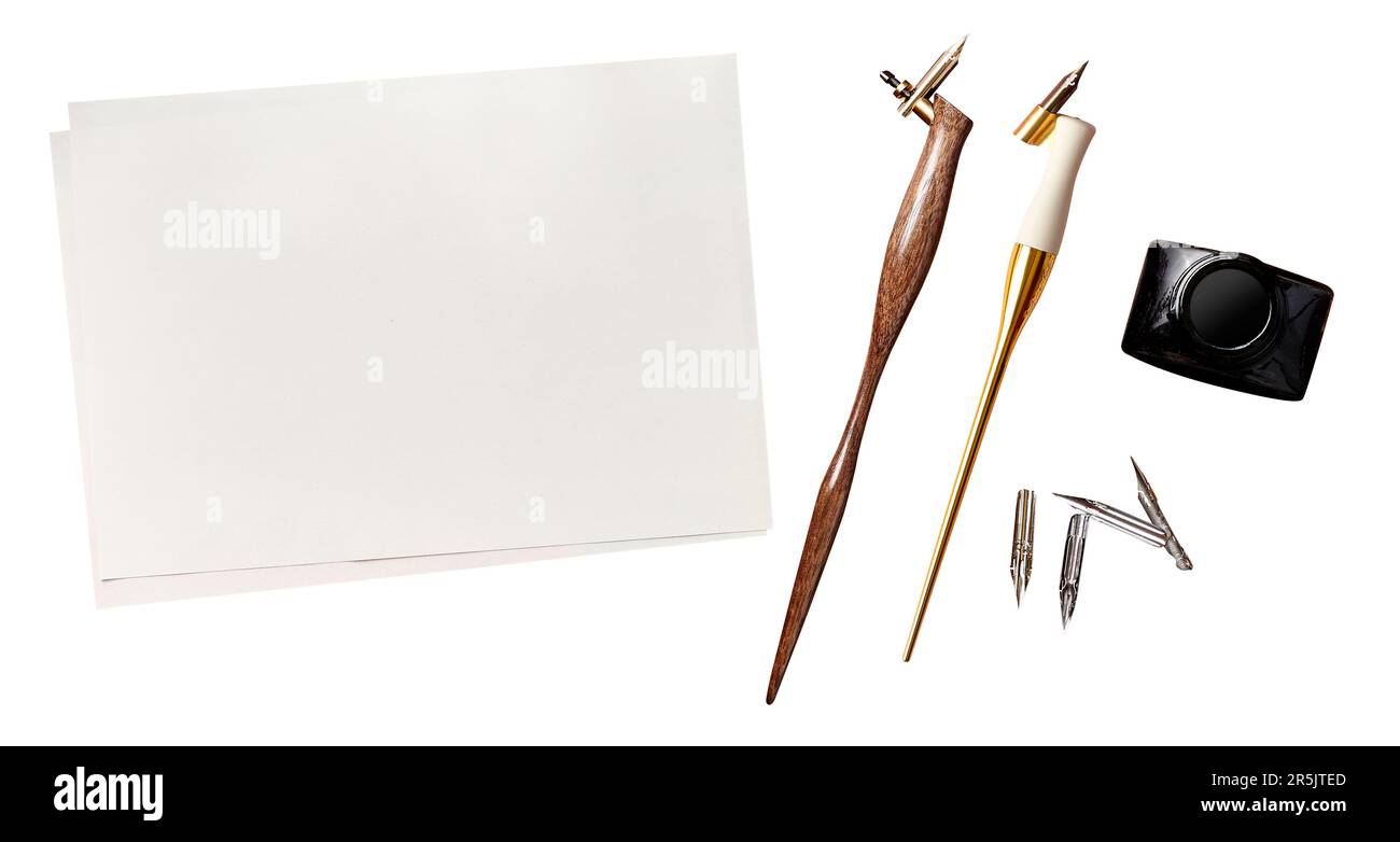 Traditional calligraphy pencils isolated in white background ...