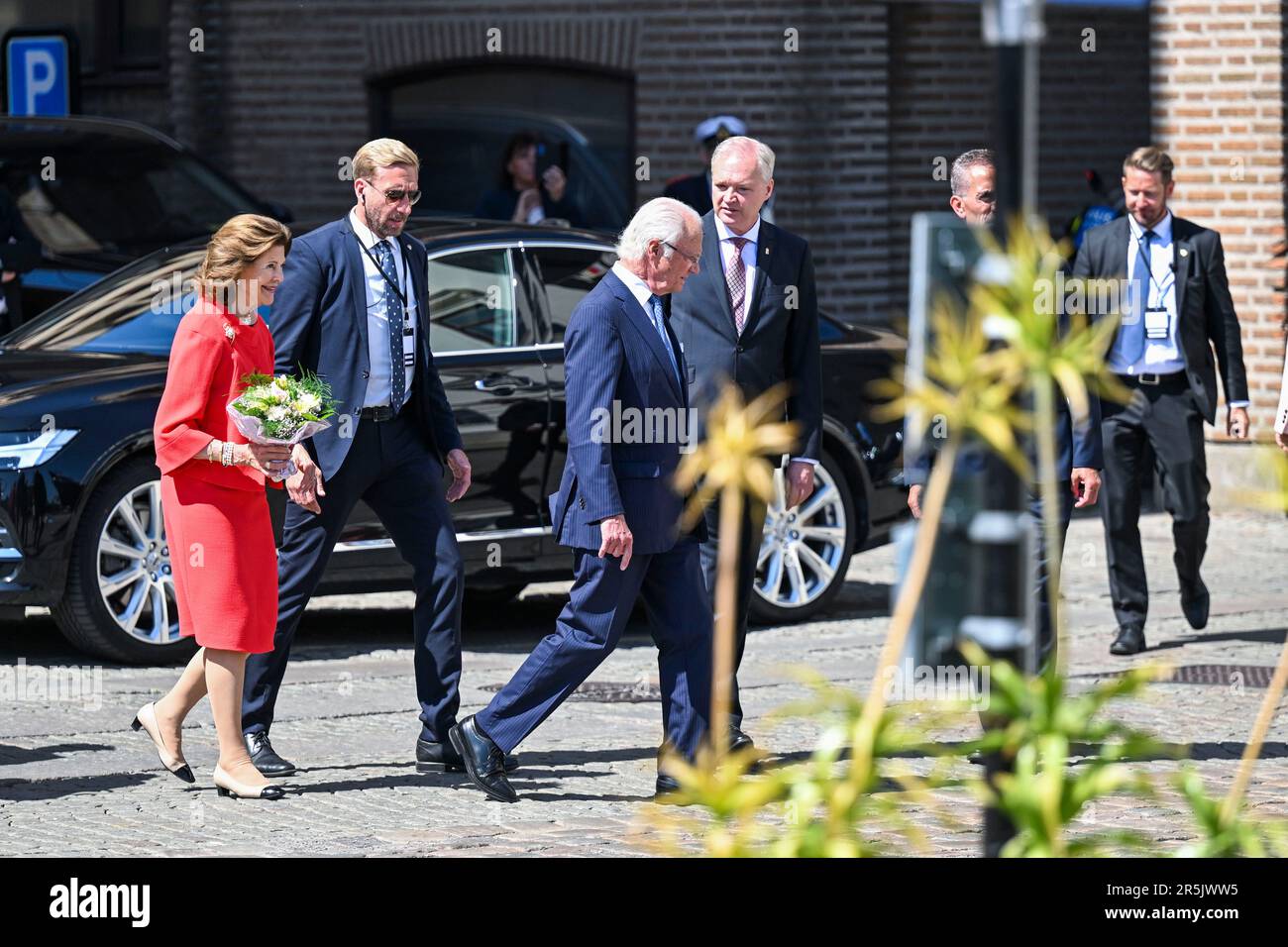 King Carl Gustaf and Queen Silvia at Gustaf Adolfs Torg during their ...