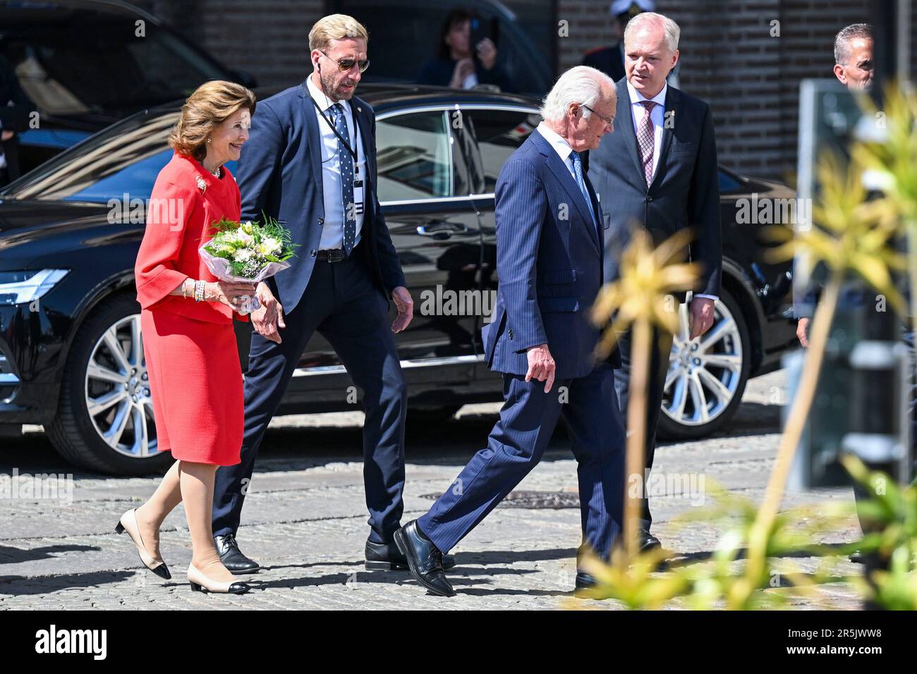 King Carl Gustaf and Queen Silvia at Gustaf Adolfs Torg during their ...