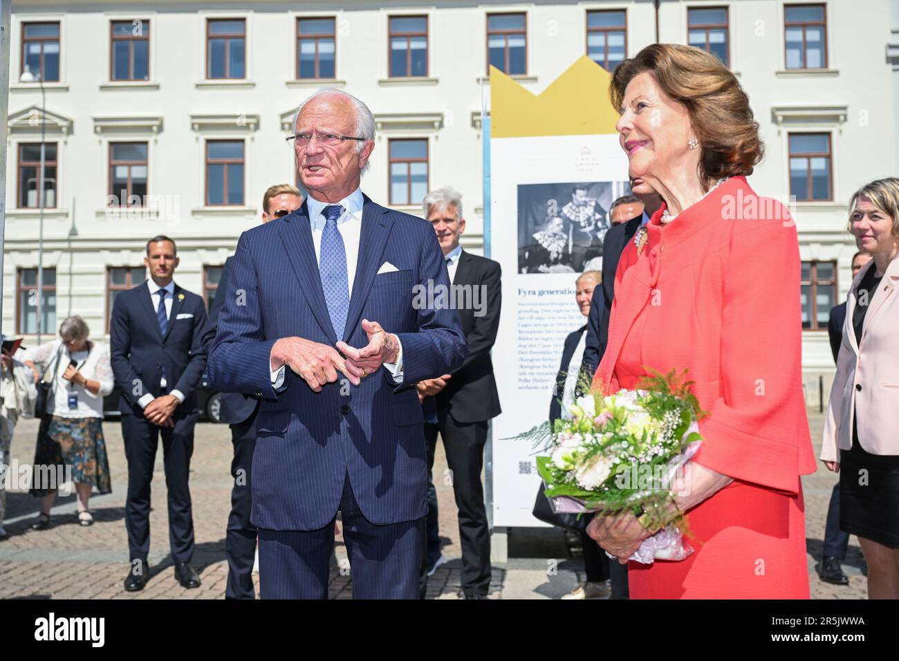 King Carl Gustaf and Queen Silvia at Gustaf Adolfs Torg during their ...