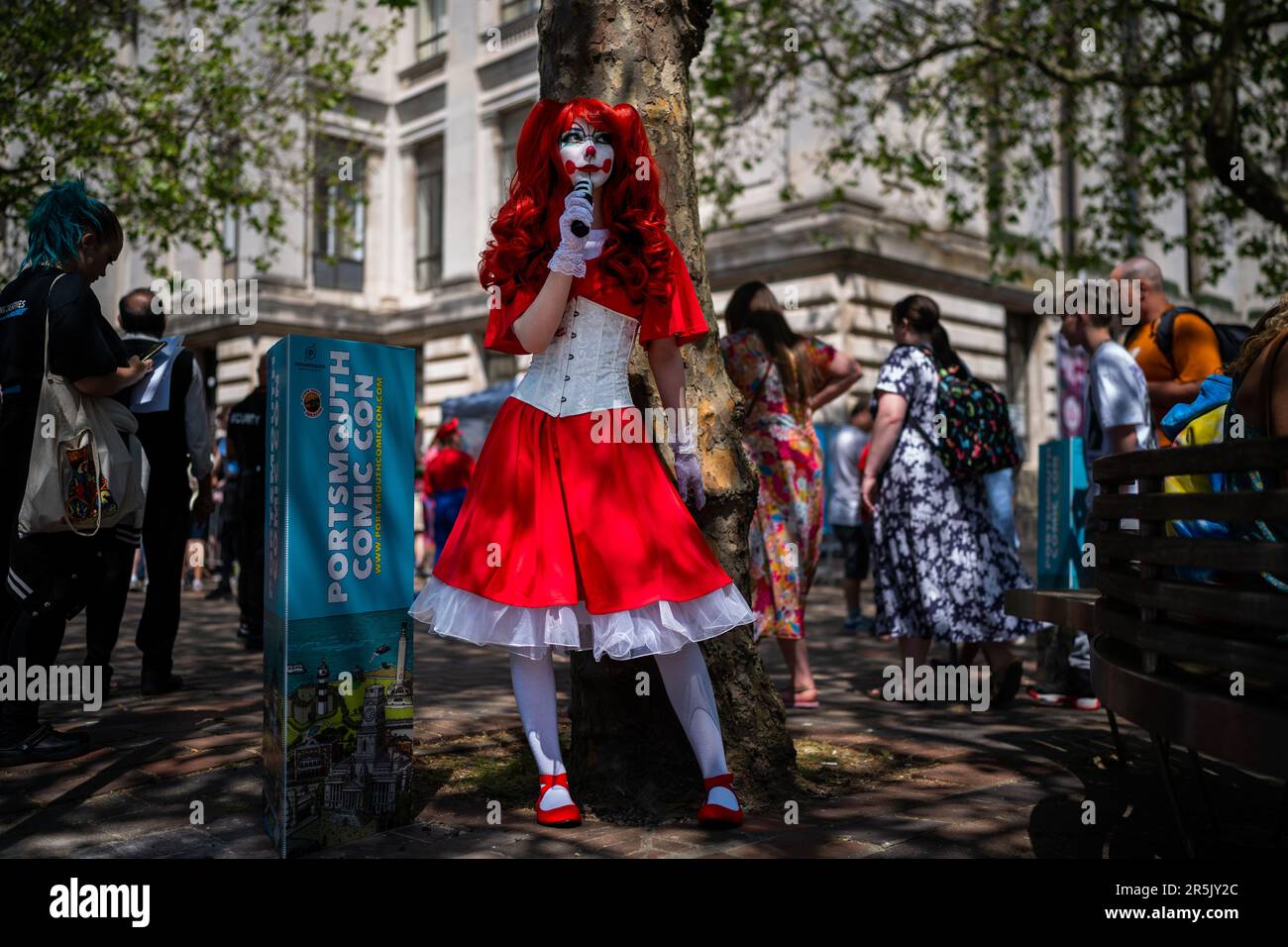 A cosplayer waits by the queue during Comic Con at the Portsmouth ...