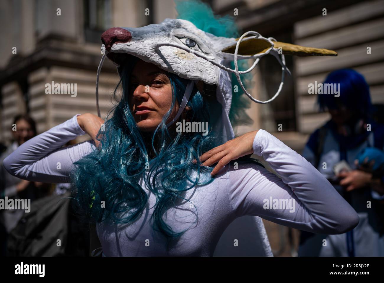 Spirited Away Haku cosplayer in the queue during Comic Con at the ...