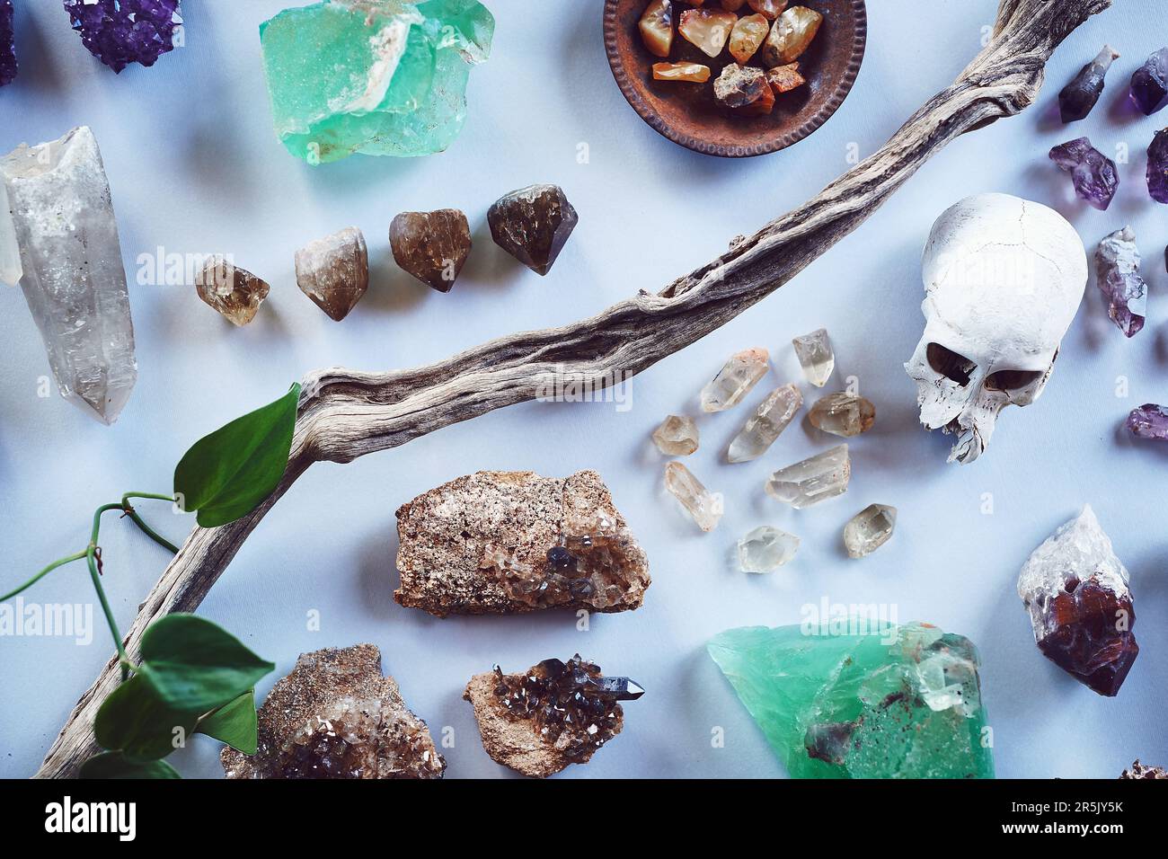 These are part of my collection. High angle shot of a table filled with ...