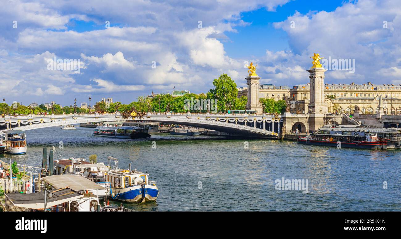 Cityscape with Seine river and bridge in Paris, France, Europe in ...