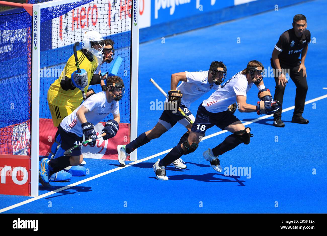 Great Britain defend a short corner during the FIH Hockey Pro League ...