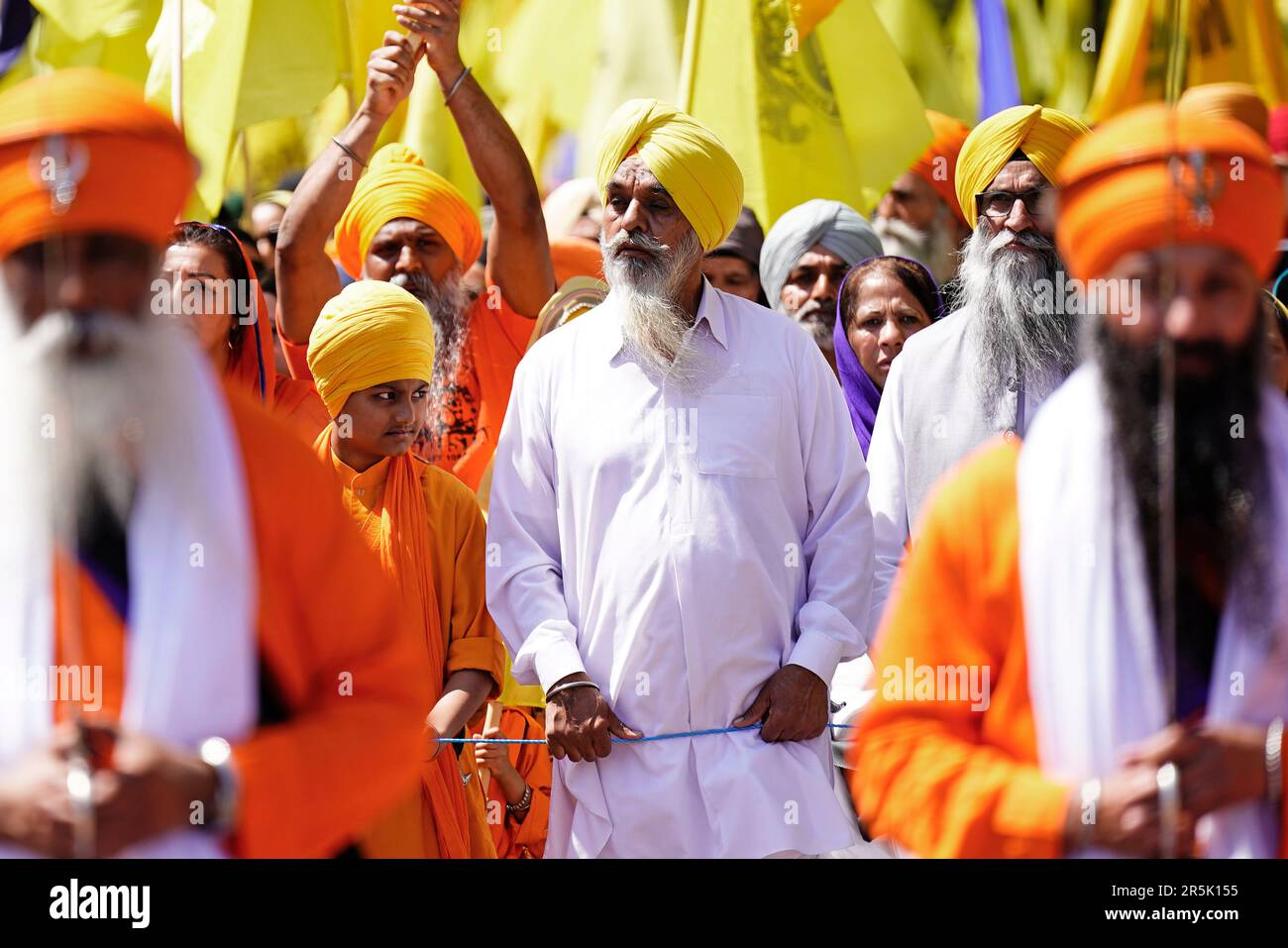 Members of the Sikh community from across the UK march to Trafalgar ...