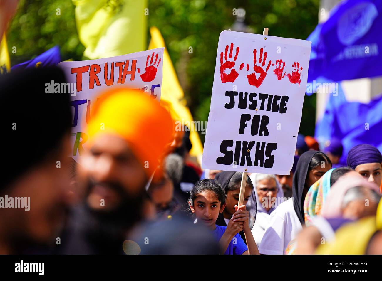 Members of the Sikh community from across the UK march to Trafalgar ...