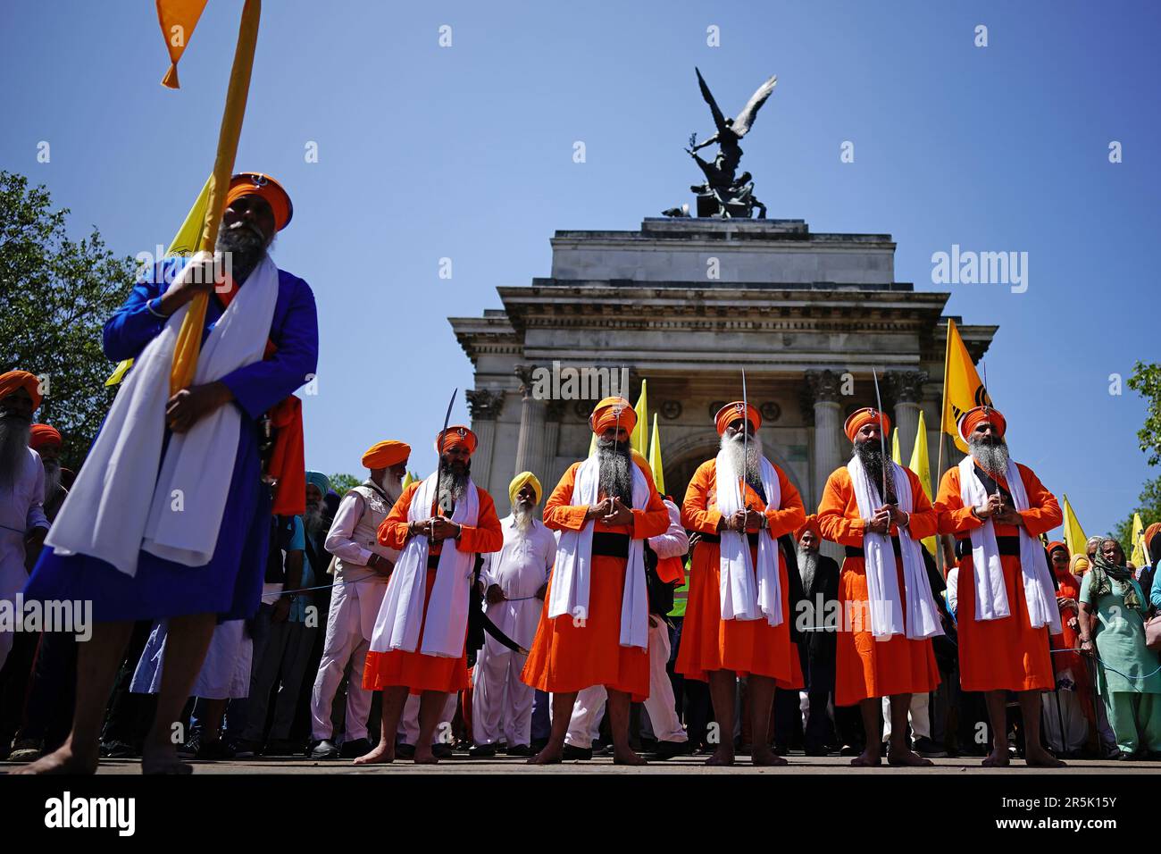 Members of the Sikh community from across the UK march to Trafalgar ...
