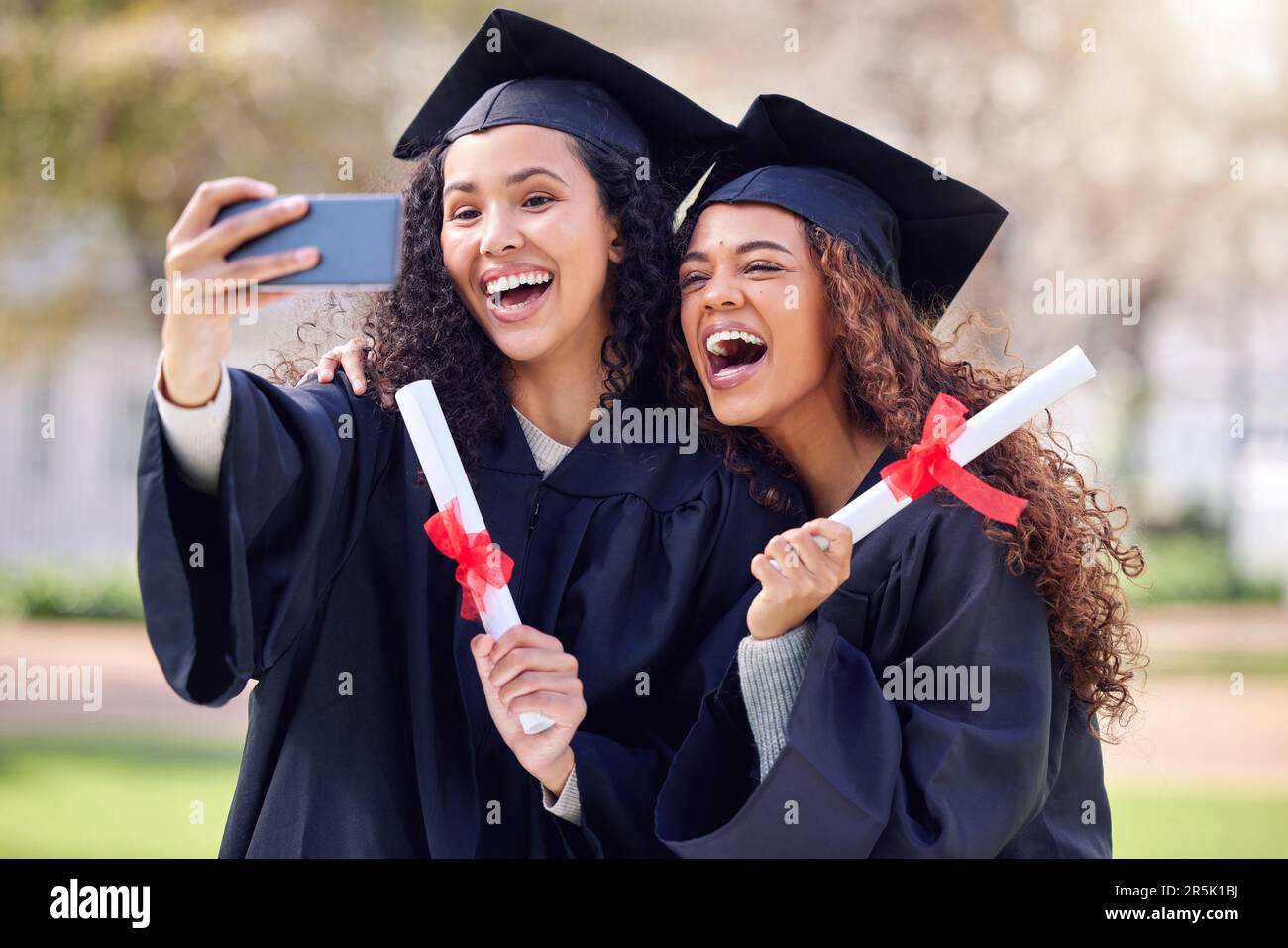 Graduation, photo and students celebrating academic achievement or ...