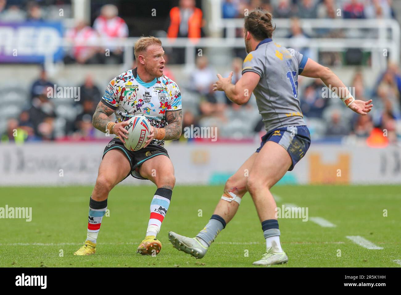 Oliver Holmes #16 of Leigh Leopards in action during the Magic Weekend ...