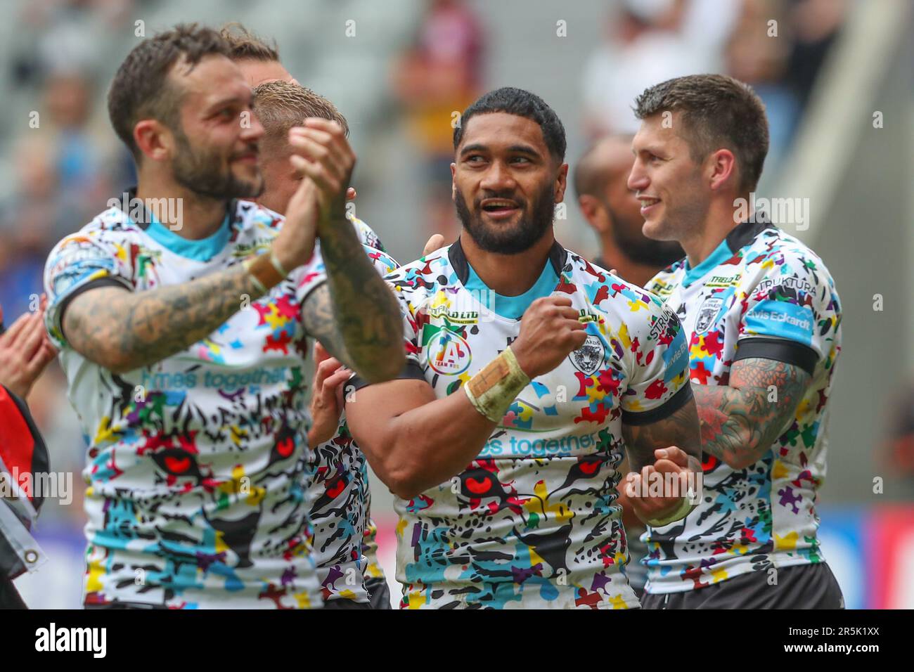 Ricky Leutele #4 of Leigh Leopards celebrates his teams win after the ...