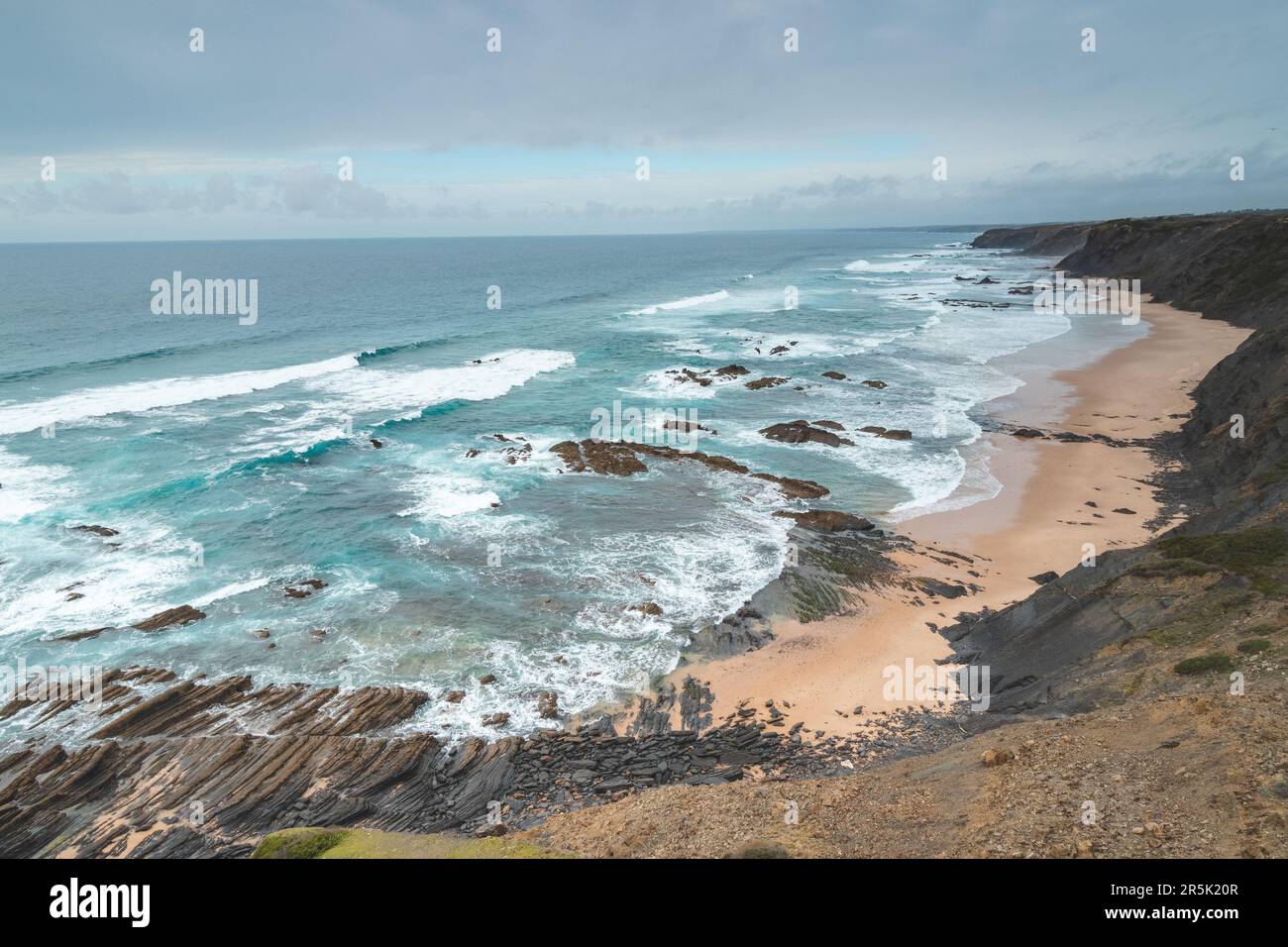 Famous Praia da Carreagem beach in the southwest of Portugal, near the ...