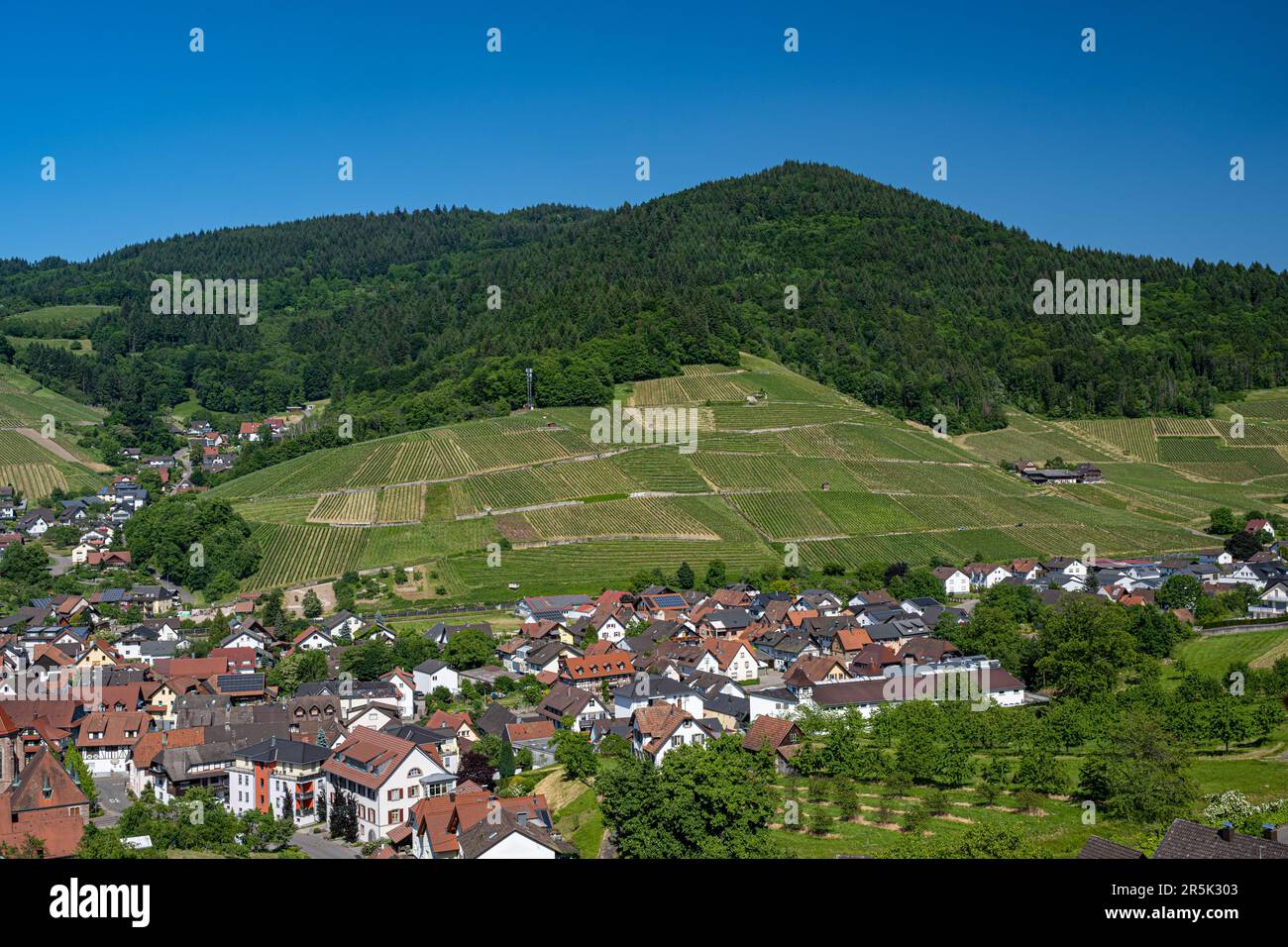 View of Kappelrodeck in the acher valley. Black Forest, Baden ...