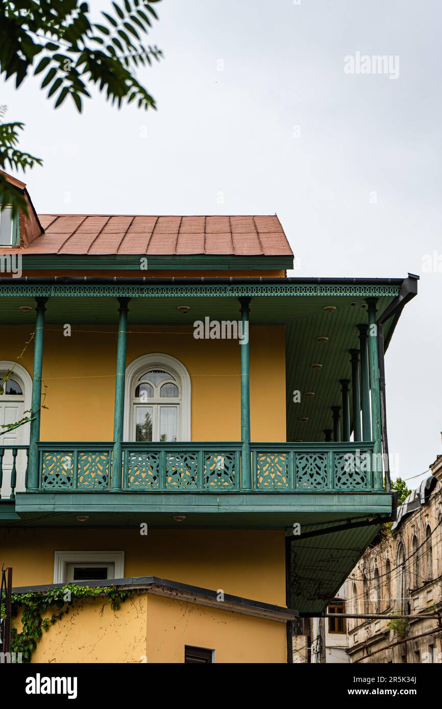 Traditional Georgian wooden carving balconies of Old Tbilisi Stock ...