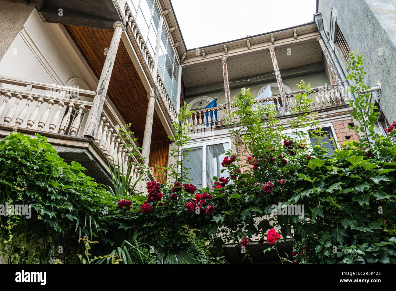 Traditional Georgian wooden carving balconies of Old Tbilisi Stock ...