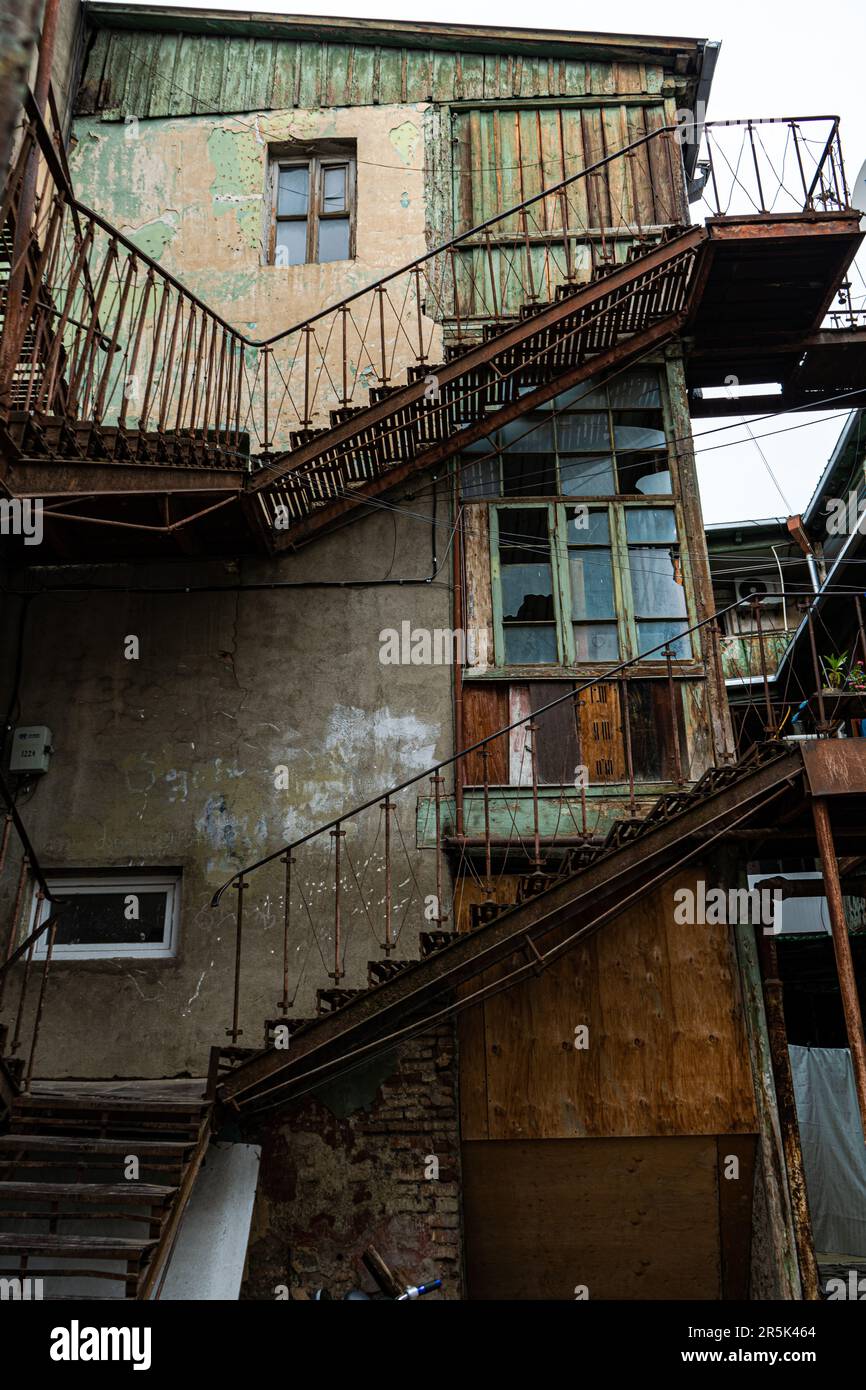 Traditional Georgian wooden carving balconies of Old Tbilisi Stock ...