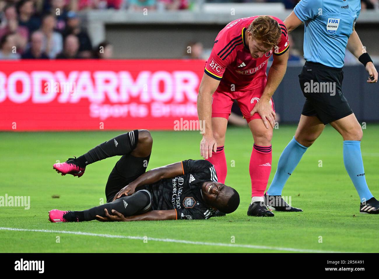 St. Louis, USA. 03rd June, 2023. Houston Dynamo forward Ibrahim Aliyu ...