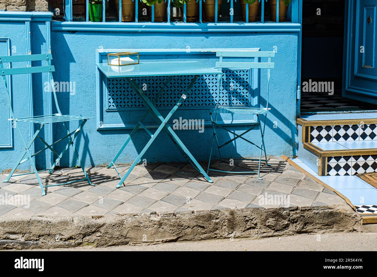Blue decor of outdoor cafe in Old Tbilisi, capital of Georgia Stock ...