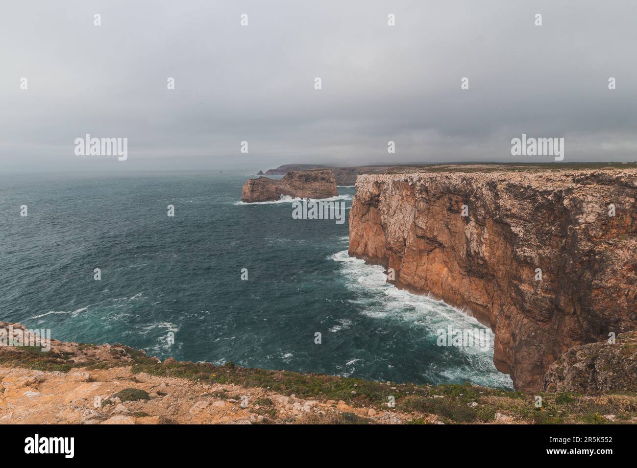 Cape Cabo de Sao Vicente in the southwest of Portugal in the Algarve ...