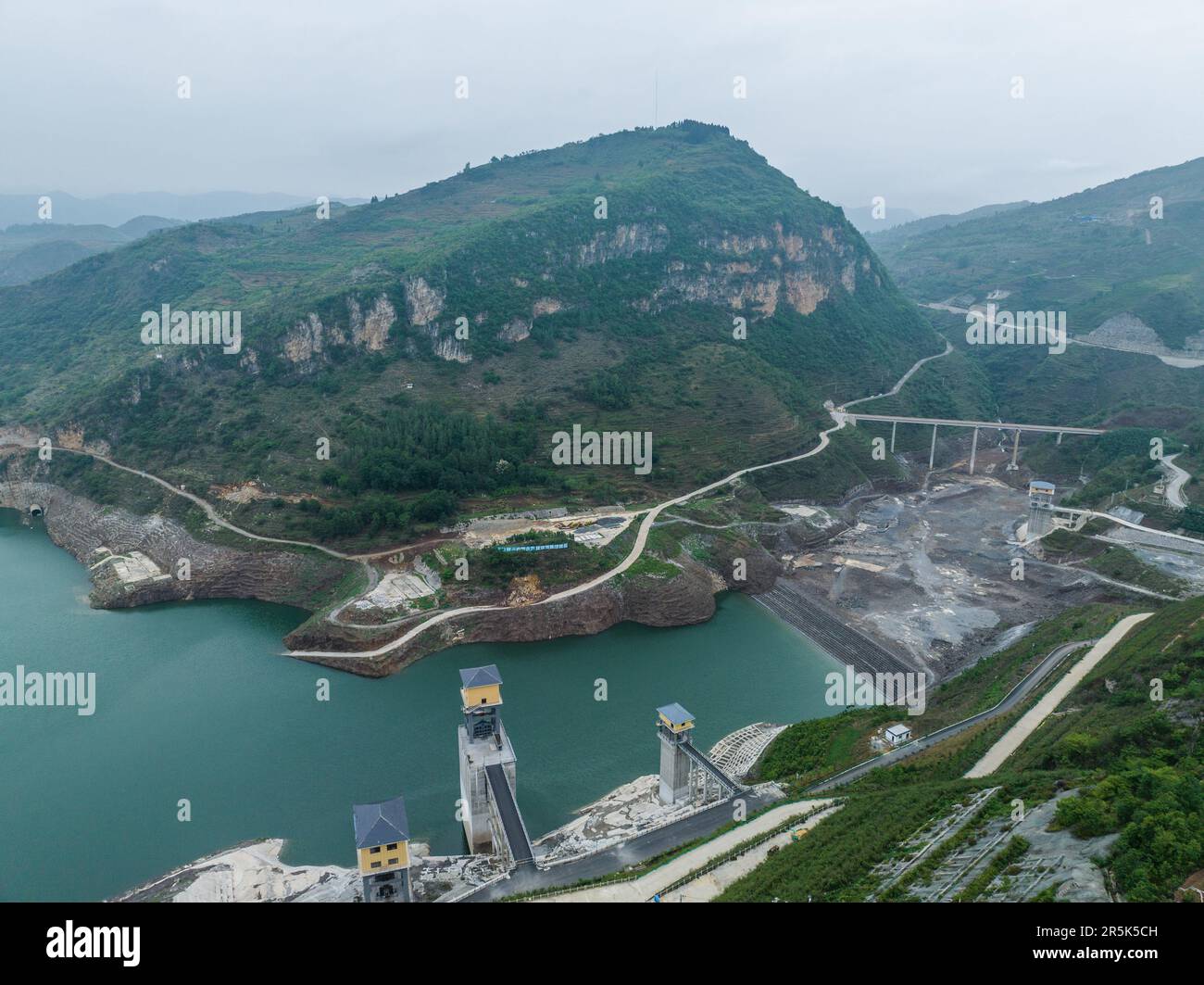 BIJIE, CHINA - JUNE 4, 2023 - Aerial photo shows the reservoir area of ...