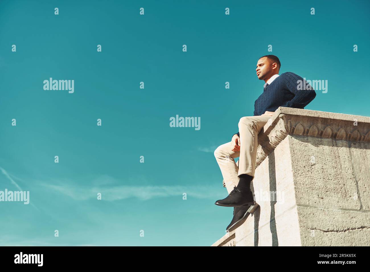 Outdoor Portrait Of Handsome African American Male Model Posing