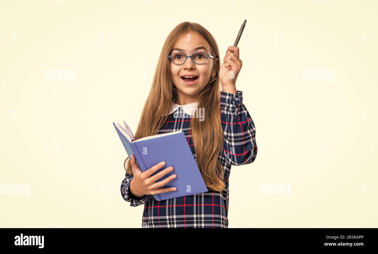 school girl noting notes having new idea. photo of school teen noting ...