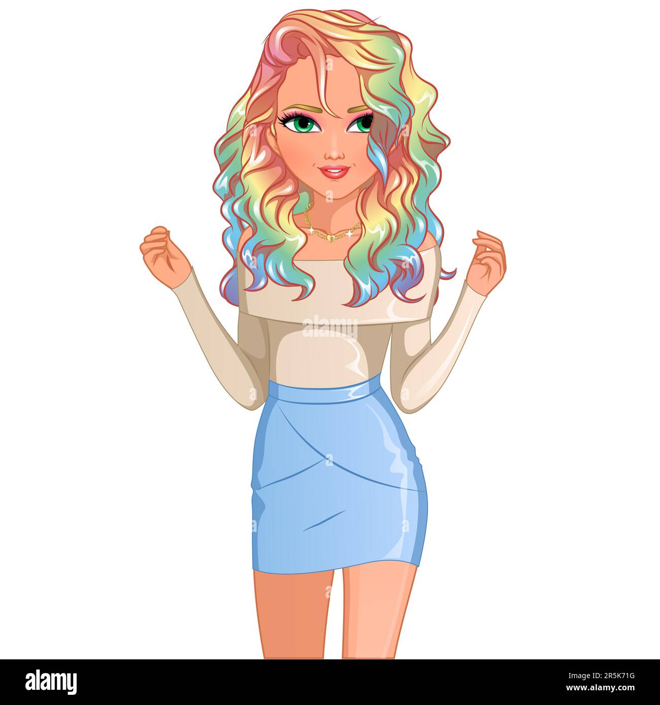 Rainbow Hairstyle Female Cute Cartoon Character. Vector Illustration ...